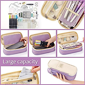 Generic Trendy Large Capacity Zipper Pencil Case Pen Pouch Bag Office Student Canvas Stationery (purple), tc001