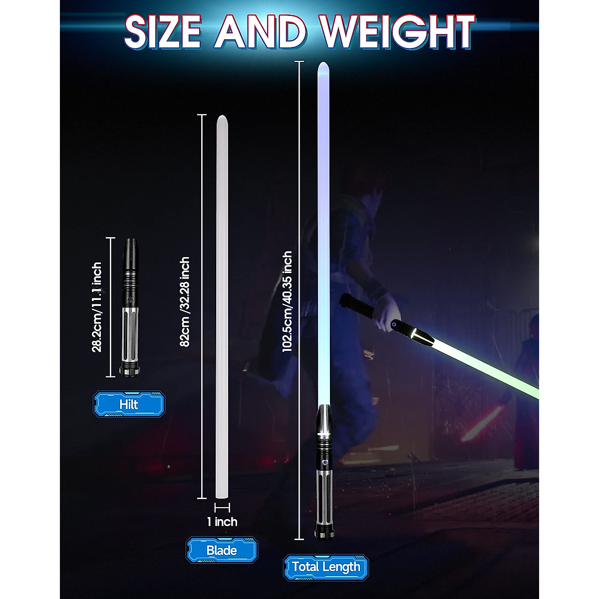 ANASABER Dueling Light Saber, Motion Control Lightsabers for Adults,Smooth Swing Light Saber with 10 Sound Fonts,RGB 12 Colors Changeable, Metal Hilt for Halloween Cosplay Party, Black,S9