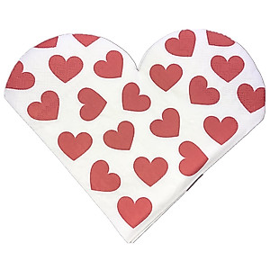 Paper Cocktail Red Heart Love Napkins,Heart-Shaped,Party Supplies Beverage Napkins For Wedding,Birthday,Dinner,Lunch,Folded 6.5x6.5 Inches,Pack Of 100