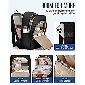 LIGHT FLIGHT Travel Laptop Backpack, 17.3 Anti Theft Laptop Backpack with USB Charging Hole, Water Resistant College Bookbag, Large Capacity Black Computer Backpacks for Work, Black