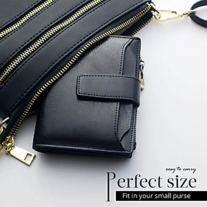 Bveyzi Women's Small Leather RFID Blocking Bifold Zipper Pocket Wallet Ladies Credit Card Slots Purse with id Window(Black)