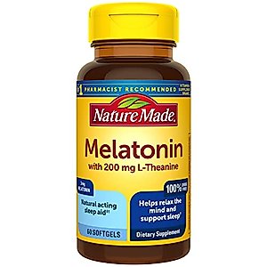 Nature Made Melatonin 3 mg with L-Theanine 200 mg, Dietary Supplement for Restful Sleep, Softgel, 60 Count (Pack of 1) - Packaging May Vary
