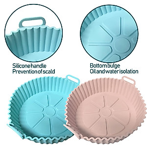 Silicone Liners for Air Fryer Basket - 2 PCS Air Fryer Silicone Liners, 8 Inch Round Reusable Air Fryer Liners, Blue and Pink - YAWALL