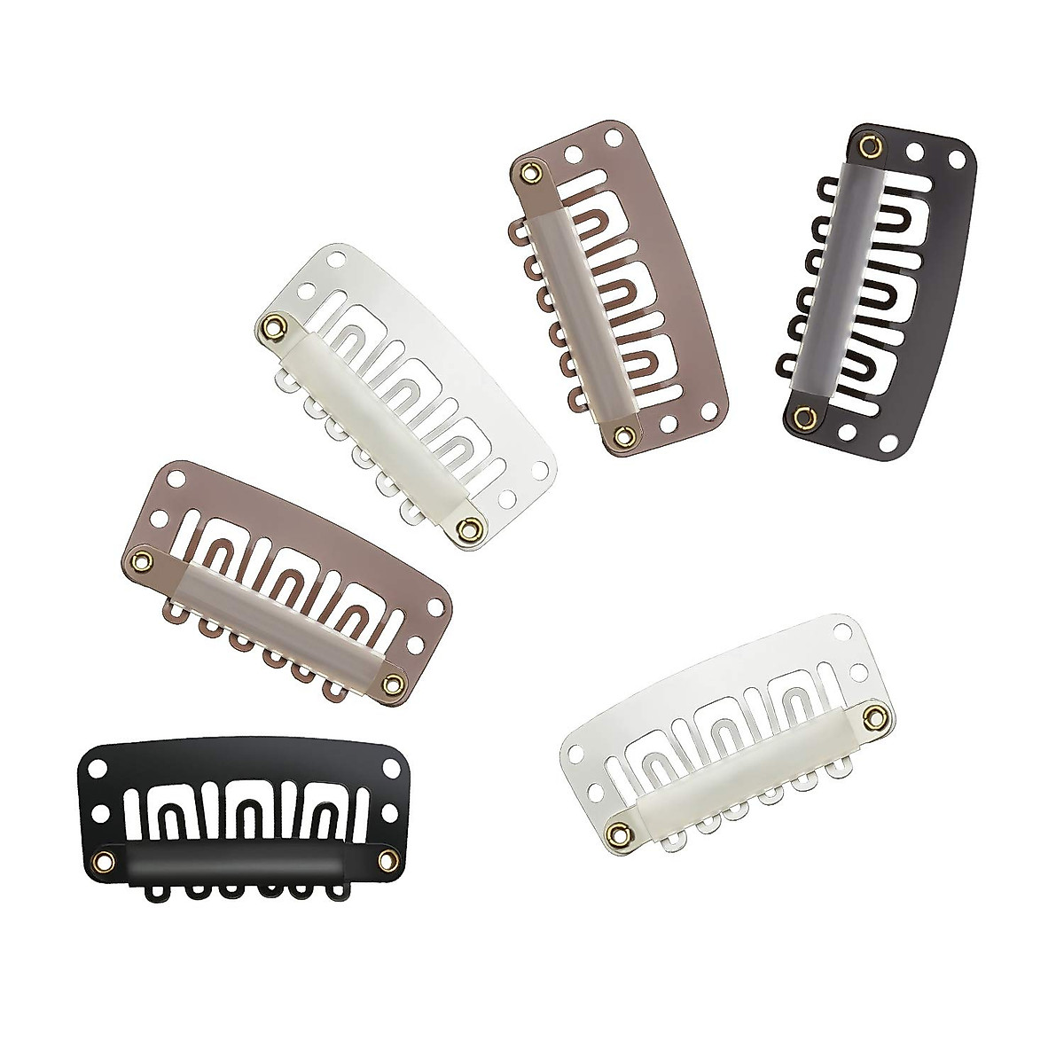 WILLBOND 100 Pcs 32mm Hair Extension Clips 6 Teeth Wig Clips to Secure Wig Small Clips with Soft Rubber Metal Snap Wig Accessories for Women Men, 4 Colors(Multicolor)