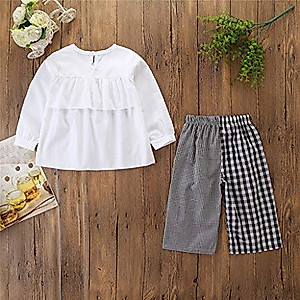 Toddler Outfits Cute Ruffle Long Sleeve Top and Plaid Pants Mitiy 2Pcs Baby Girl Clothes Set
