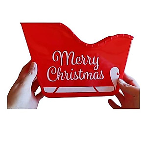 Ja'cor Red Santa Sleigh Shaped Basket Bins Plastic Buckets for Organization Classroom Shelves Storage Containers Gifts Gift Baskets Craft Decor Merry Christmas Decorations with 1-Collapsible Cup