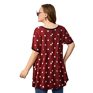 OVERWORETY Womens Short Sleeve Plus Size Tunics Loose Casual Swing Tops Summer Flowy T-Shirts(Red Polka Dots,3X)