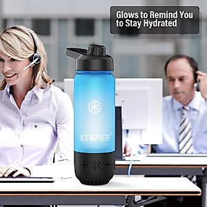 ICEWATER 3-in-1 Smart Water Bottle, Glows to Remind You to Keep Hydrated, Play Music & Dancing Lights, Plastic Water Bottle With Straw Lid, Great Birthday Gift (20 oz,Black)