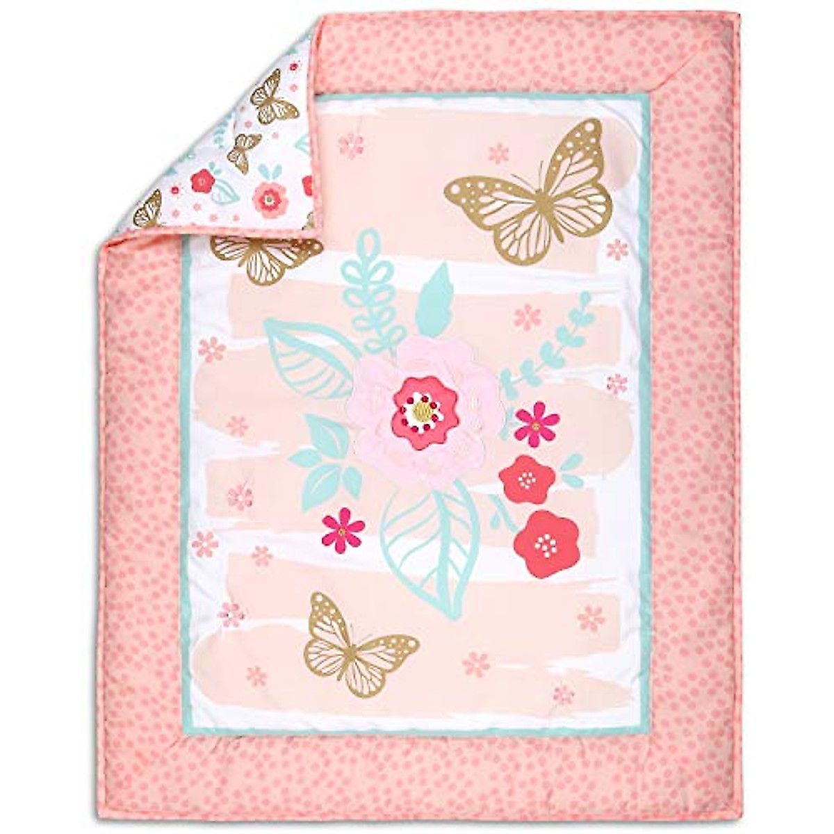 The Peanutshell Aflutter Crib Bedding Set for Baby Girls - 3 Piece Floral Nursery Set - Baby Blanket, Crib Sheet, Crib Skirt