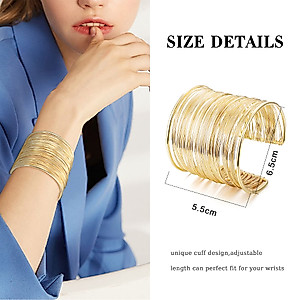 JOERICA 4PCS Gold Cuff Bracelets for Women Open Cuff Wide Wire Bracelets Adjustable Wrist Wrap Bracelet Set