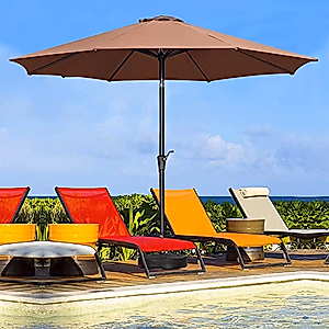 HYD-Parts 11 FT Large Patio Umbrella Waterproof and Sun Shade 360-Degree Outdoor Umbrella with Tilt and Crank (Coffee)