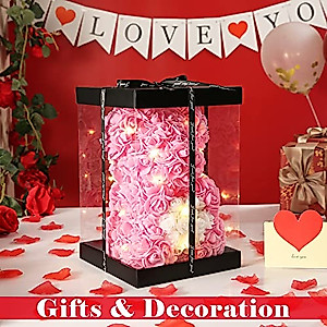 U UQUI Rose Bear Gifts for Her, Flower Bear Rose Teddy Bear with Box Lights Necklace Balloon Card, Cute Romantic I Love You Anniversary Birthday Gifts & Decorations