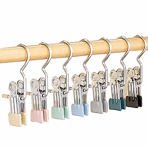 Clothes Pins Clips with Hook, 10 Pcs 2.2 Inch Stainless Steel High Elasticity Good Persistence for Clothes, Wardrobe Hooks, Socks, Hat, Tie (10)