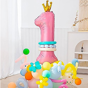 40 Inch Crown Pink Number 1 Balloons, Jumbo Light Pink Number Balloon Mylar Balloons for First Birthday, 1st Birthday Decorations Girls, Anniversary Decorations