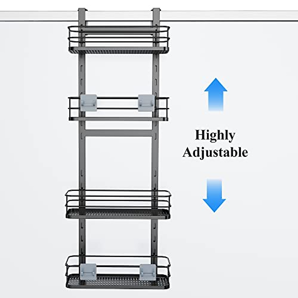 Nieifi Adjustable Over The Door Shower Caddy Organizer Shelves Rack with Hooks, Hanging Rustproof Shower Shelf Storage Basket for Inside Shower, Small Items Don’t Fall, Balck 4 Tier