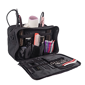 Tense Edano Pro Large Capacity Beauty Hairdressing Barber Tool Bag Polyester Hair Equipment Cosmetic Salon Shoulder Organizer Kit Grooming Hair Stylist Scissor Holder Storage Carrying Travel Case