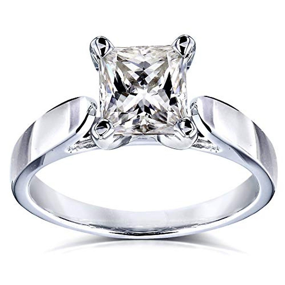 Kobelli Princess Moissanite Solitaire Peg Head Cathedral Engagement Ring 7/8 Carat 14k White Gold, 6.5