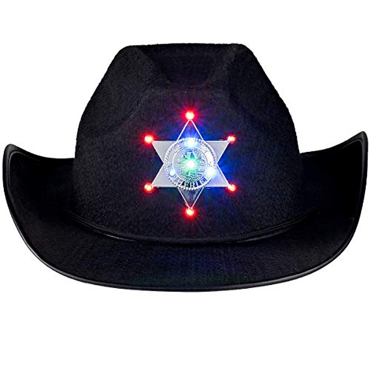Black Sheriff Hat for Kids Boys and Girls - Light Up Cowboy Hat with Sheriff Blinking Badge and Draw String for Dress-Up and Play Costume Parties