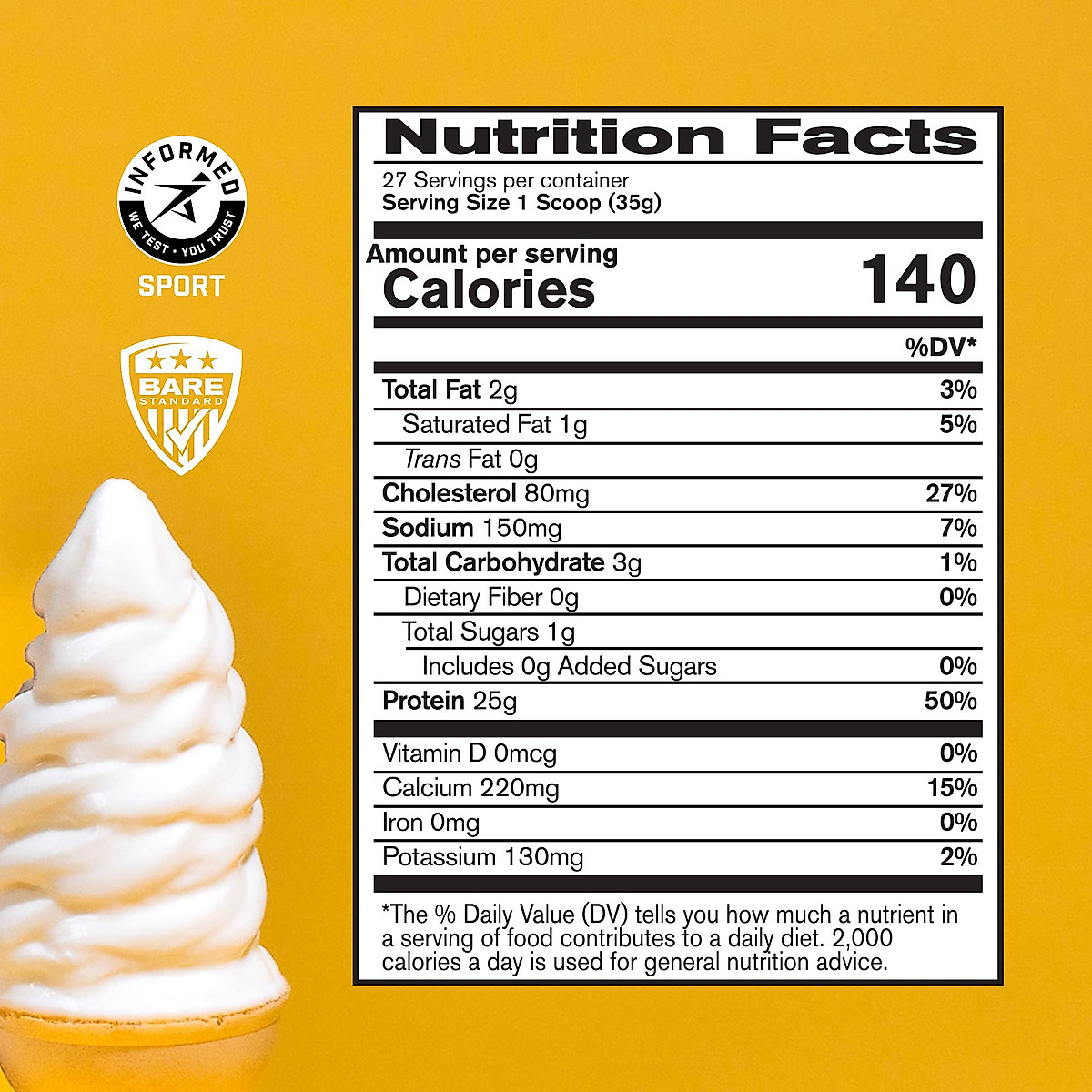 BARE PERFORMANCE NUTRITION, BPN Whey Protein + Casein Protein Powder Blend, Vanilla, 25g Protein per Serving Supports Lean Muscle Recovery, 27 Servings, Third Party Tested