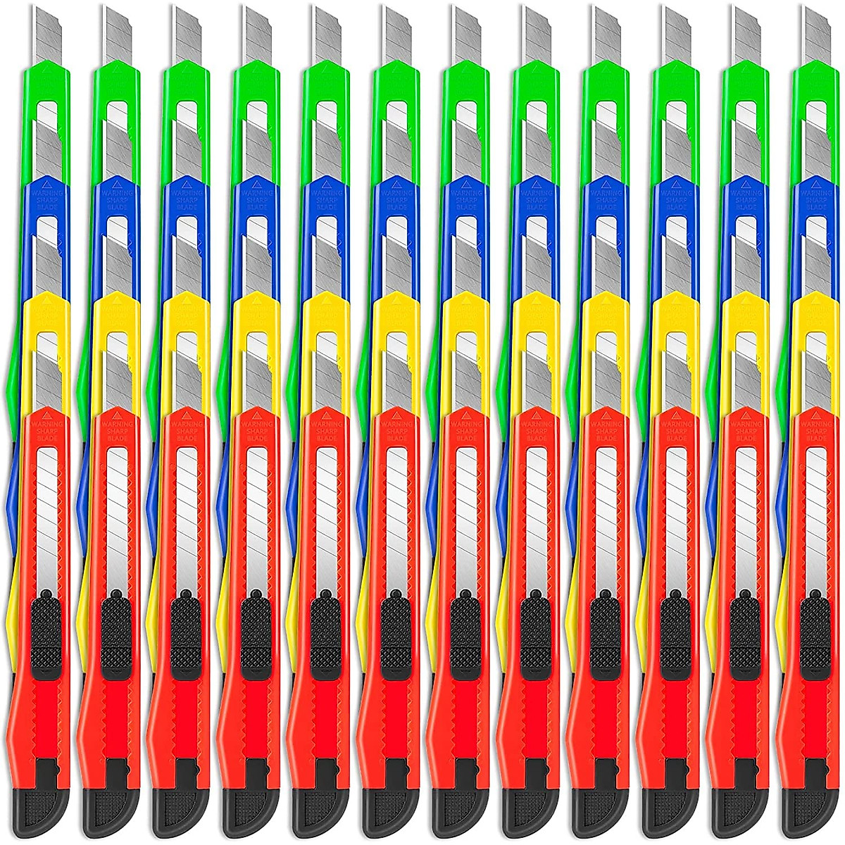 DIYSLEF 48 Pack Box Cutters Retractable Heavy Duty and 50 Pcs 9MM Wide Blades of 30 Degrees, Razor Knife with Smooth Mechanism, 9mm Wide Box Cutter Knife Used for Cutting Paper, Plastic and Boxes