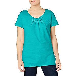 Hanes Women's Shirts, Slub Cotton Shirred V-Neck Tee, Cotton T-Shirts for Women, Women’s Tee Shirts