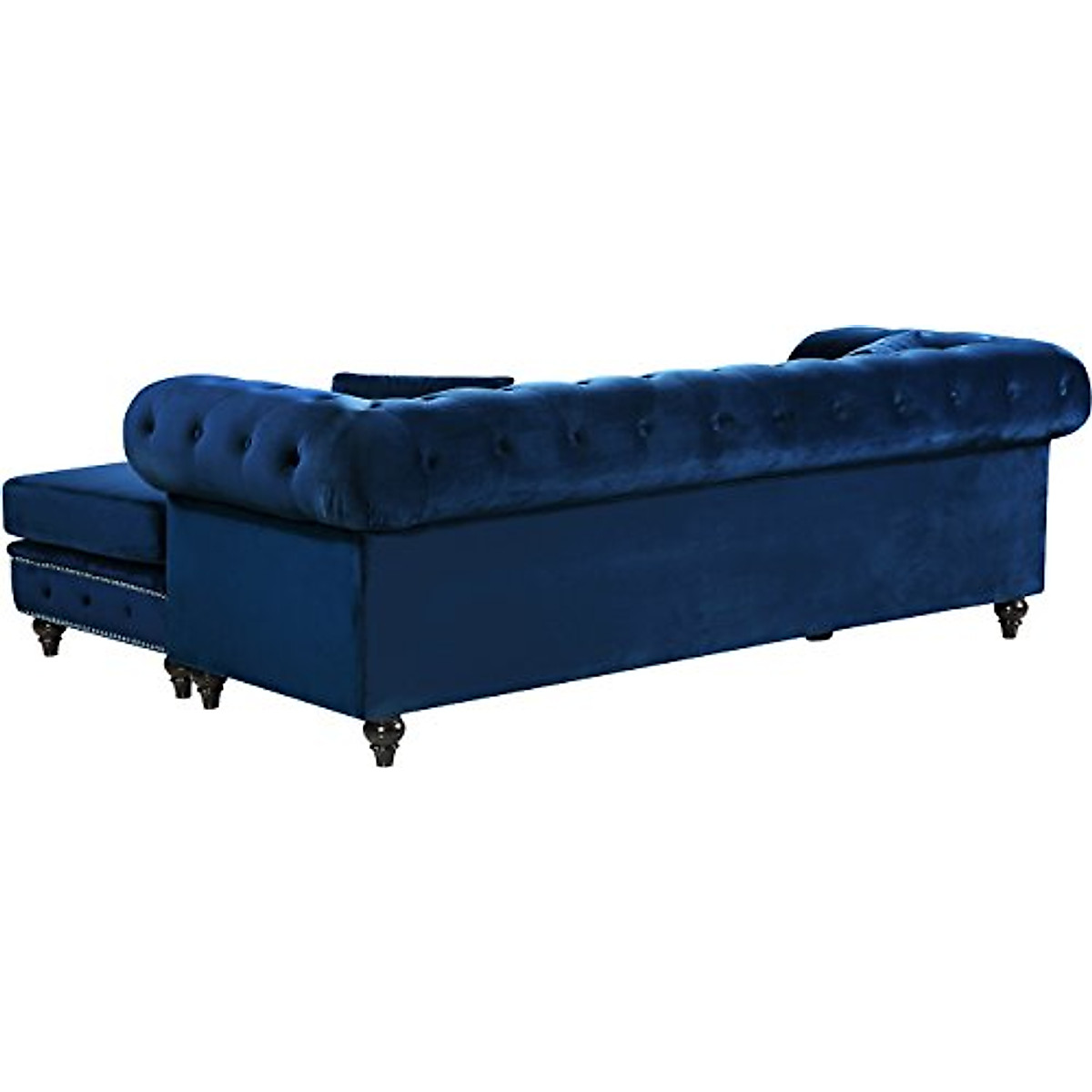 Meridian Furniture Sabrina REVERSIBLE 2 Piece Button Tufted Velvet Sectional with Scroll Arms, Nailhead Trim, and Custom Wood Legs, Navy