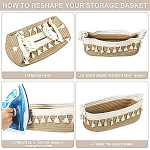 2 Pieces Small Rope Basket Tassel Lace Baskets Small Cotton Rope Woven Basket Storage Boho Decor Baskets Toilet Paper Baskets for Bathroom