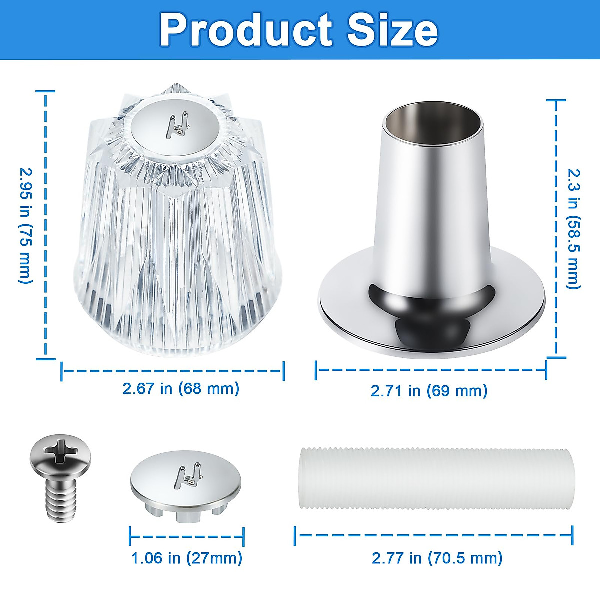 UCDETD Shower Knobs 3 Piece Replacement and Flange Base, Clear Acrylic Plastic Hot/Cold/Diverter Shower Knob Compatible with Price Pfister Contessa and Windsor Bathtub Shower Faucet Handle