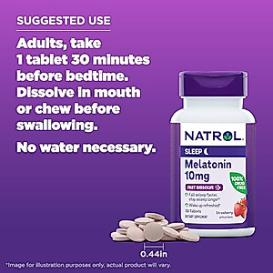 Natrol Sleep Melatonin 10mg Fast Dissolve Tablets, Nighttime Sleep Aid for Adults, 30 Strawberry-Flavored Melatonin Tablets, 30 Day Supply