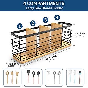 XCPPLV Kitchen Utensil Holder, Large Cooking Utensils Holder for Countertop Cooking Tools Storage Organizer Set 4 Compartments Large Utensil Caddy for Kitchen