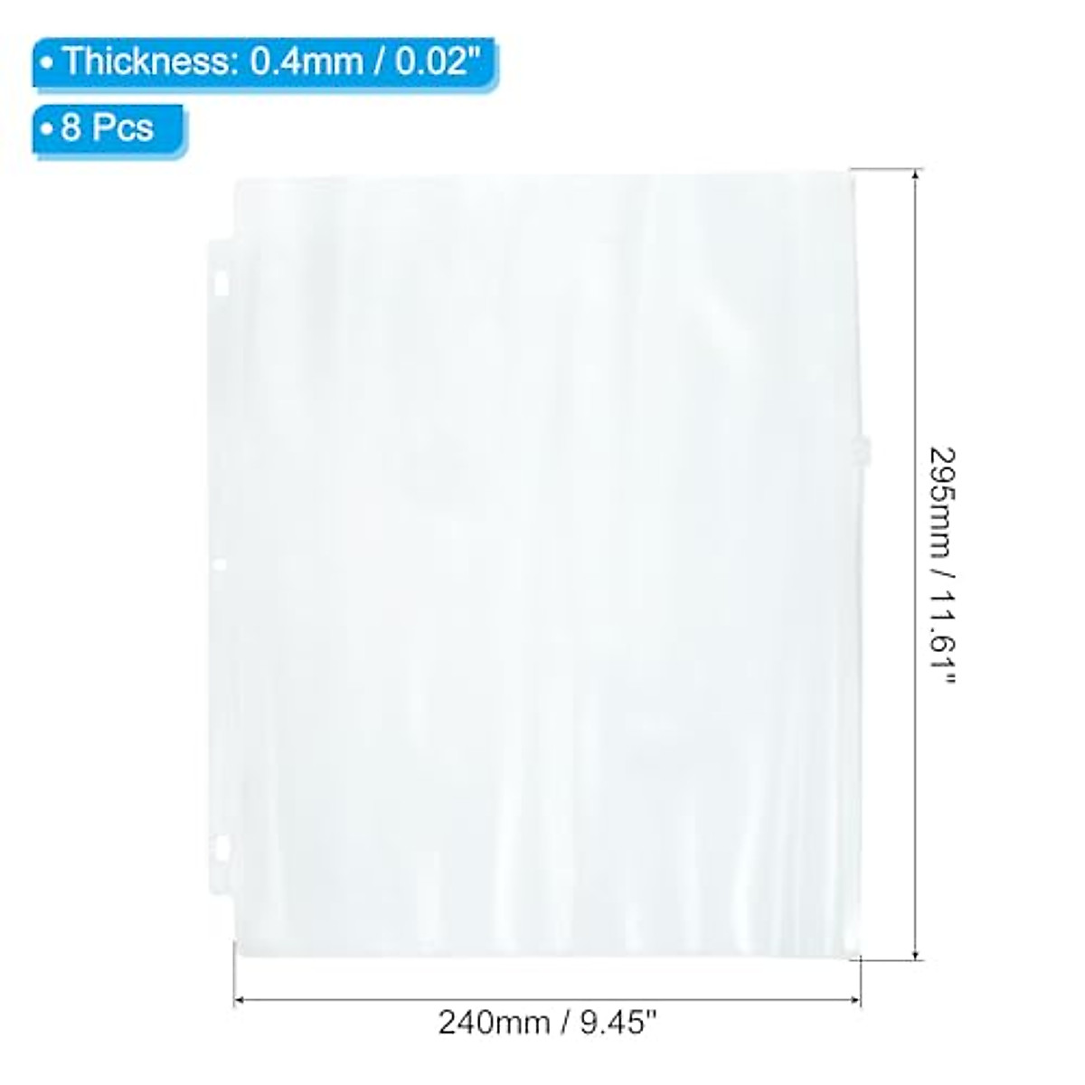 PATIKIL A4 Binder Pocket, 8 Pack PVC Letter Size Zipper 3 Holes Binder Pouch Folders Document Waterproof Filing Storage Loose Leaf Bags for 3-Ring Notebook Binder, Clear