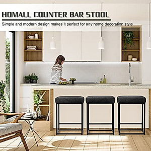 Homall Bar Stools, Counter Height 24" Barstools Set of 2 for Kitchen Island, Bar Chairs PU Leather Backless Modern Square Stool with Thick Cushion and Metal Steel Frame (Black)