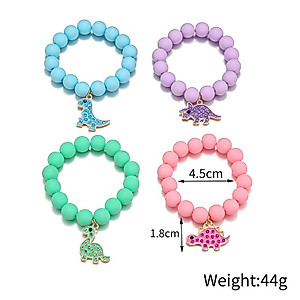 Colorful Enamel Dinosaur Charm Acrylic Beaded Strand Bracelet Set Round Beads for Women Cute Friendship Best Friend Preppy Y2k Party Jewelry-4pcs Dinosaurs