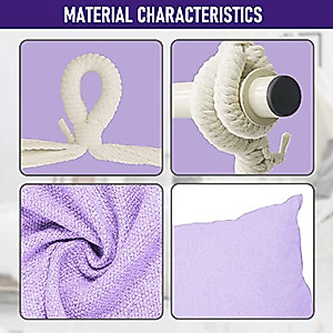 Dekool Hammock Chair Hanging Rope Swing, Detachable Steel Support Bar, Max 330 Lbs, Soft Durable Cotton Canvas, 1 Cushion & Hanging Hardware Included, for Indoor Outdoor, Purple