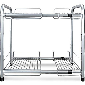 Surpahs 2 Tier Under Sink Expandable Shelf Organizer, Storage Rack (Silver)