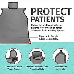 RADIATE Lead Apron for X-Rays - X Ray Dental Lead Vest with Thyroid Shield Radiation Protection Collar - One Size Fits All Adult and Kids Apron for Dentist Xray Machine, Radiology Equipment, Lab- Grey