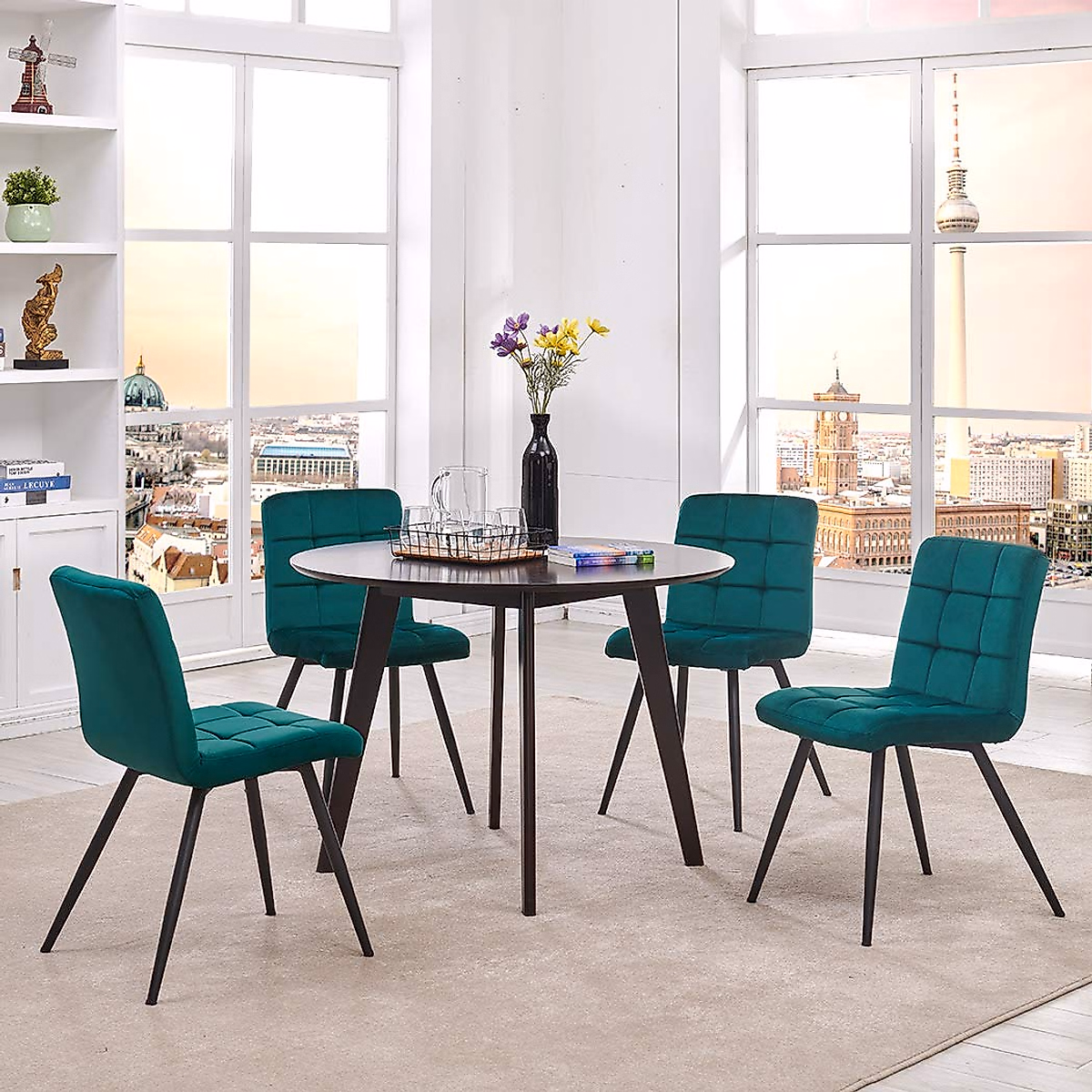 DUHOME Velvet Dining Chairs Set of 4,Mid Century Modern Dining Room Chairs with Metal Legs,Accent Chairs Side Chairs Reading Chairs for Living Room Kitchen Home Bedroom Vanity Atrovirens