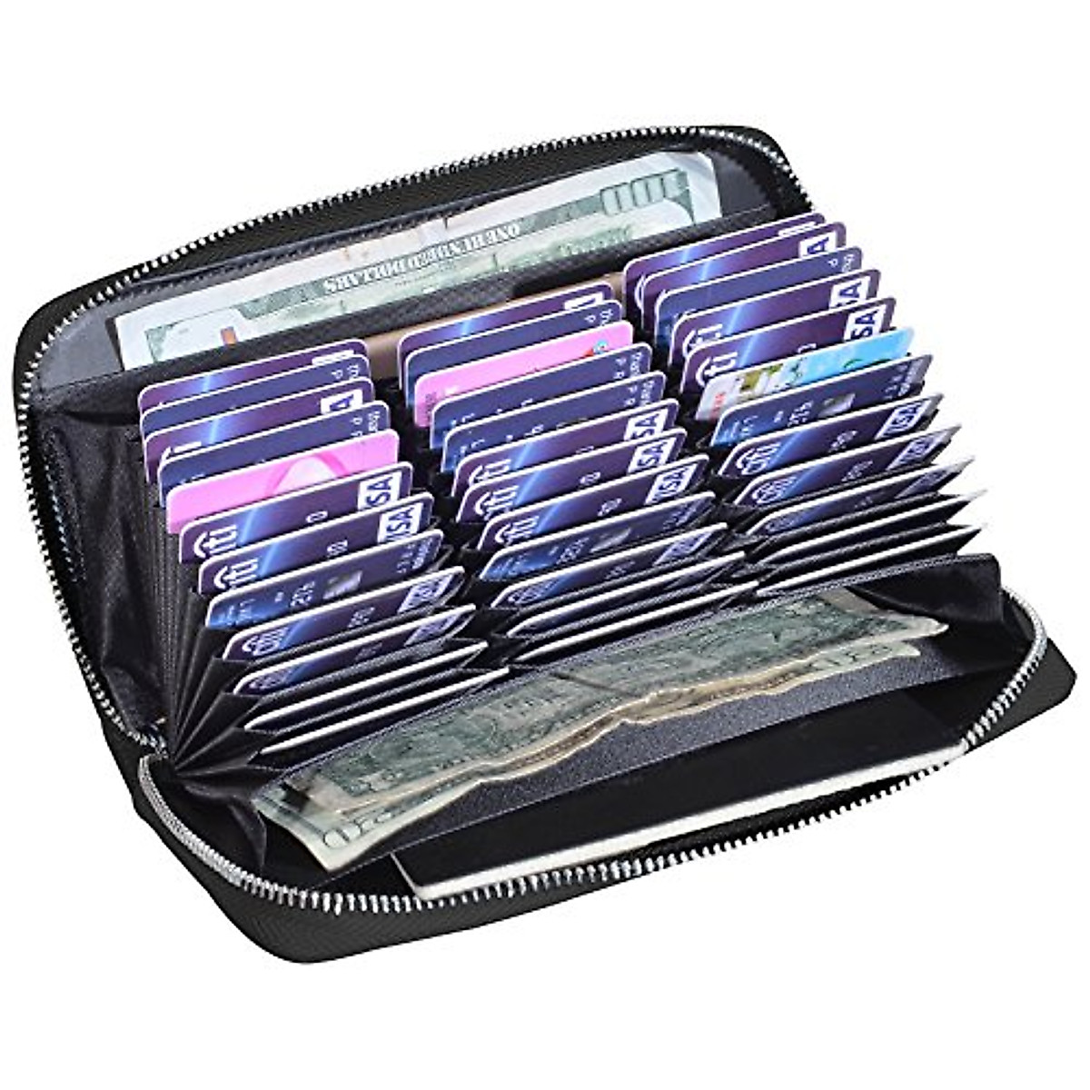 Easyoulife Womens Genuine Leather Credit Card Holder Wallet RFID Secure 36 Slots (36 Card Slots - Black)