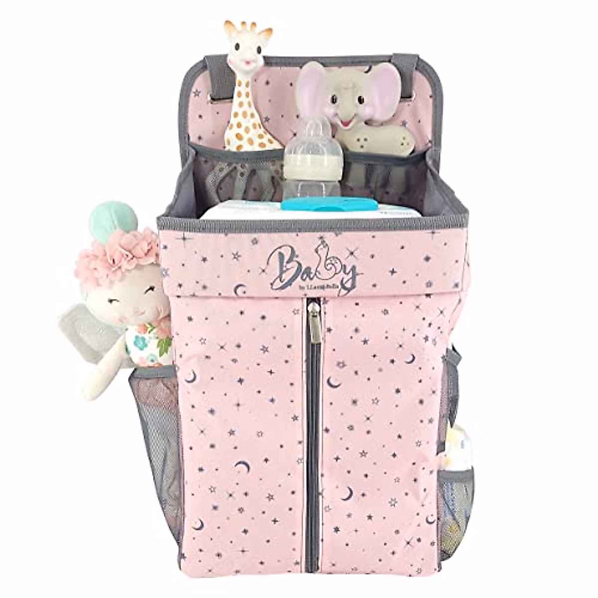 Llama Bella Hanging Diaper Caddy - Baby Diaper Organizer for Changing Table - Diaper Stacker for Crib, Playard or Wall - Newborn Diaper Holder (Pink)