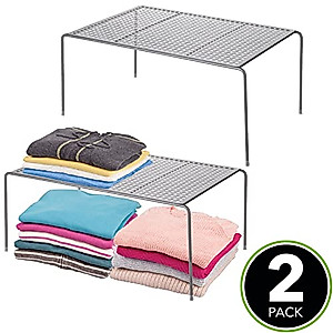 mDesign Large Metal Raised Closet Storage Shelf Organizer for Bedrooms, Bathrooms, Living Room Organization - Holds Clothes, Shoes, Jeans - Concerto Collection - 2 Pack - Graphite/Dark Gray