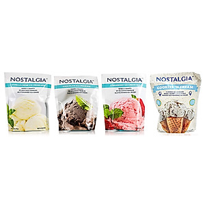 Nostalgia Ice cream Mix Variety Pack of all four Flavors Vanilla, Chocolate and Strawberry and Cookies 'N Cream - Pack of 4, Each Pocket of 8 Oz Makes 2 Quarts of Delicious Premium Old Fashioned Ice Cream.