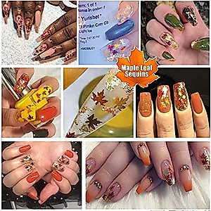 Maple Leaf Shape Glitter Fall Nail Art Sequins ,3D Metallic Red God Orange Yellow Mixed Design Confetti Maple Spangles for Women DIY Manicure Kit Decorations Salon Accessories 2 Bags