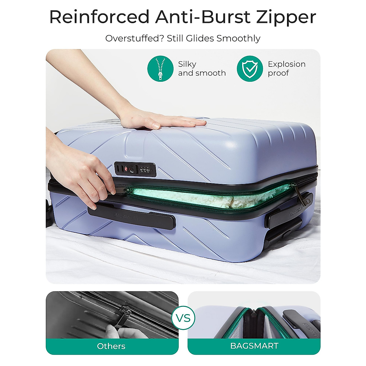 BAGSMART Carry On Luggage 22x14x9 Airline Approved, 20 Inch Lightweight Carry On Suitcase, Hard Shell Luggage with Spinner Wheels, 20 Inch Rolling Suitcases, Purple