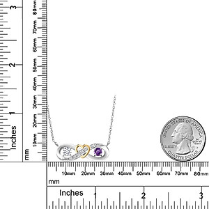925 Sterling Silver and 10K Yellow Gold Customized and Personalized 2 Stone Gemstone Birthstone and Lab Grown Diamond Heart Interlocking Infinity Symbol Name Engraved Pendant Necklace For Women
