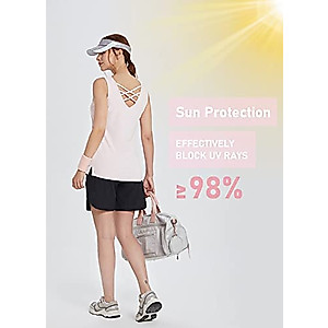 BALEAF Women's Workout Tank Tops for Tennis Quick Dry Fitted Sleeveless Shirts UPF50+ V-Neck Lightweight Size Medium Pink