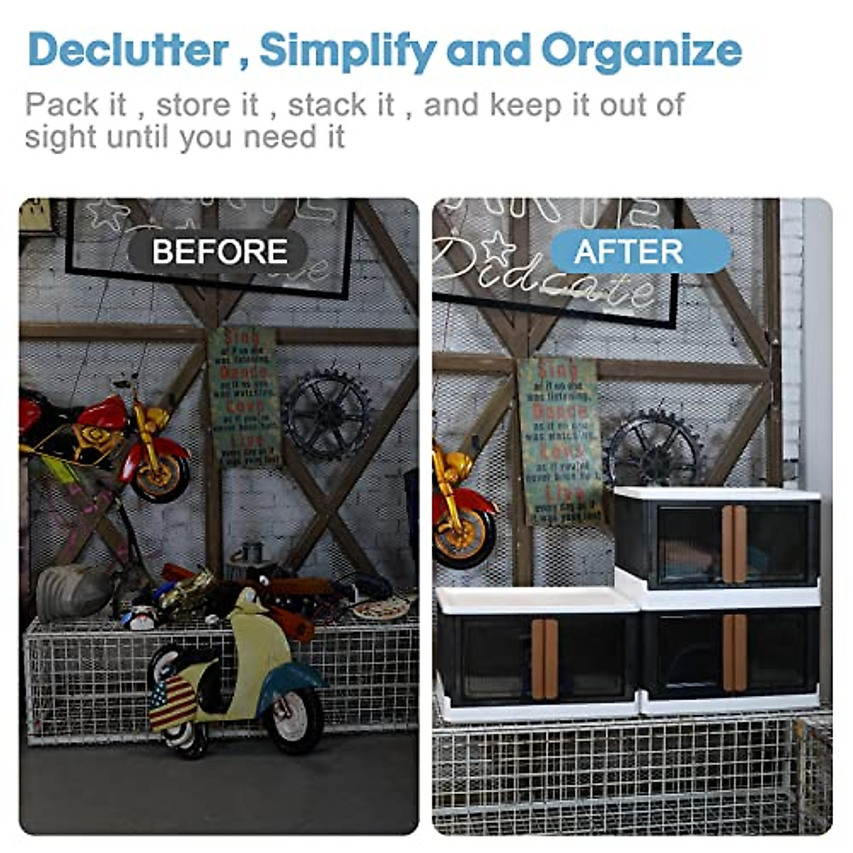 Hureny Plastic Storage Bins with Lids - 19 Gal/ 76 Qt (Pack of 2) Collapsible Storage Bins - Stackable Storage Bins - Plastic Bins for Storage with Lids.