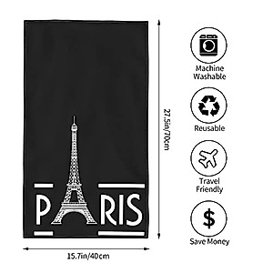 QICENIT Stylish Romantic France Paris with Eiffel Hand Towel Black Super Soft Plush Highly Absorbent for Bathroom 15.7x27.5In