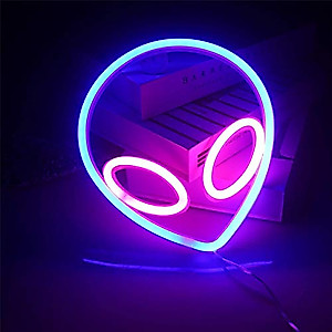 QiaoFei Alien Neon Light LED Neon Signs for Kids Room Bedroom Hotel Shop Restaurant Game Office Wall Art Decoration Sign Birthday (Blue-Pink)