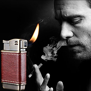 Torch Lighter, Refillable Butane Lighter, Leather Soft Flame Refillable Butane Lighters for Hiking Camping Fireplace Grill Camping BBQ Lighter with Gift Boxed (Without Gas) (Gold)