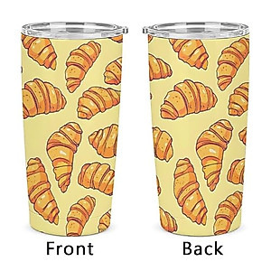 KIOWEIR Delicious Croissant Stainless Steel Tumbler 20oz With Lid And Straw, Insulated Tumblers Coffee Cup, Travel Mug for Ice Drink & Hot Beverage for Women Men Boys Girls
